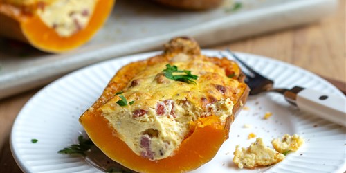 Butternut farcie au fromage frais, lardons et Parmesan